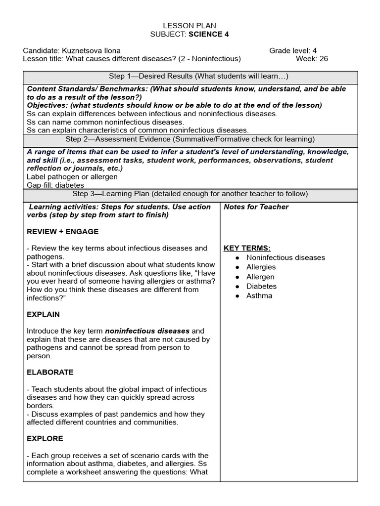 Noninfectious Diseases Lesson Plan | PDF | Learning | Cognition