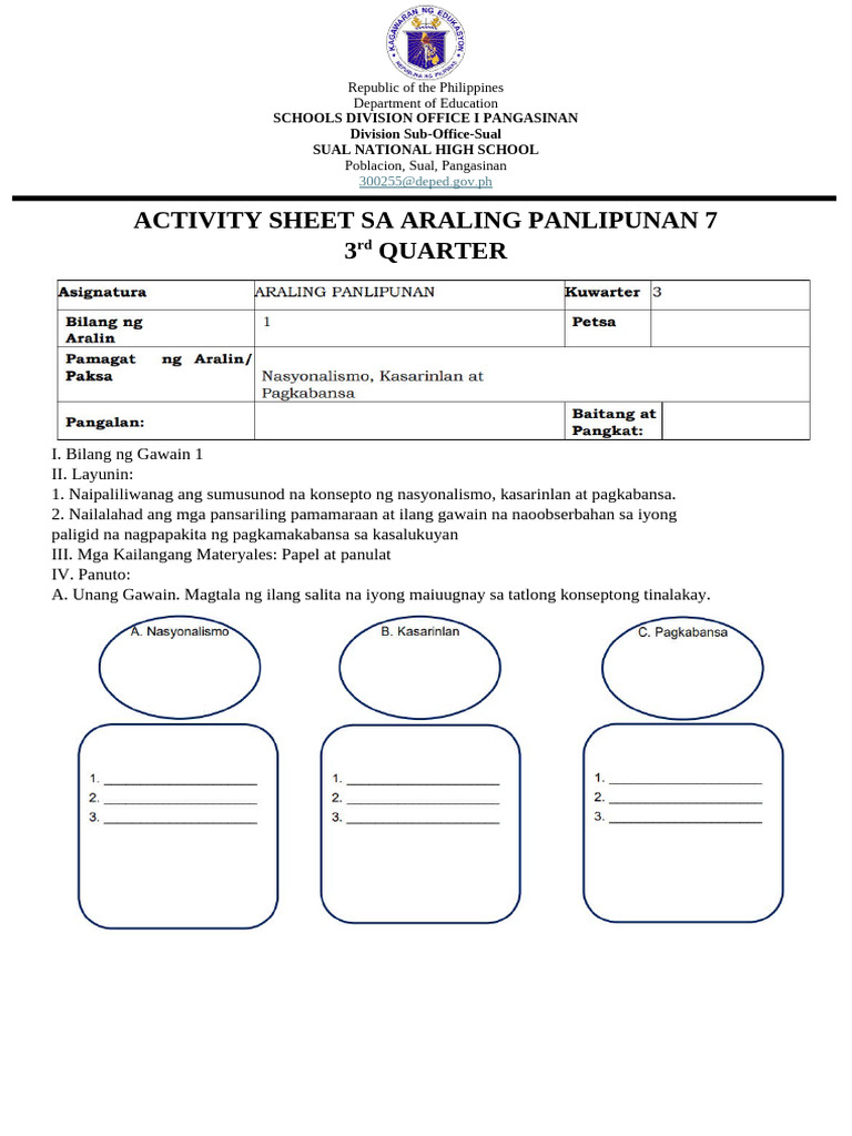 Activity Sheet-3rd - Grade 7 | PDF