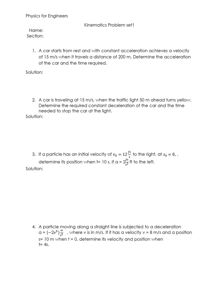 Kinematics Problem Set for Engineers | PDF