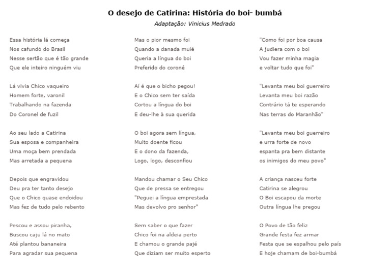 A História do Boi-Bumbá e Catirina | PDF