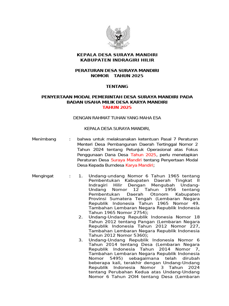 Penyertaan Modal BUMDes Suraya Mandiri | PDF