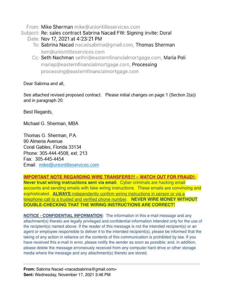 Re Sales Contract Sabrina Nacad FW Signing Invite Doral | PDF ...