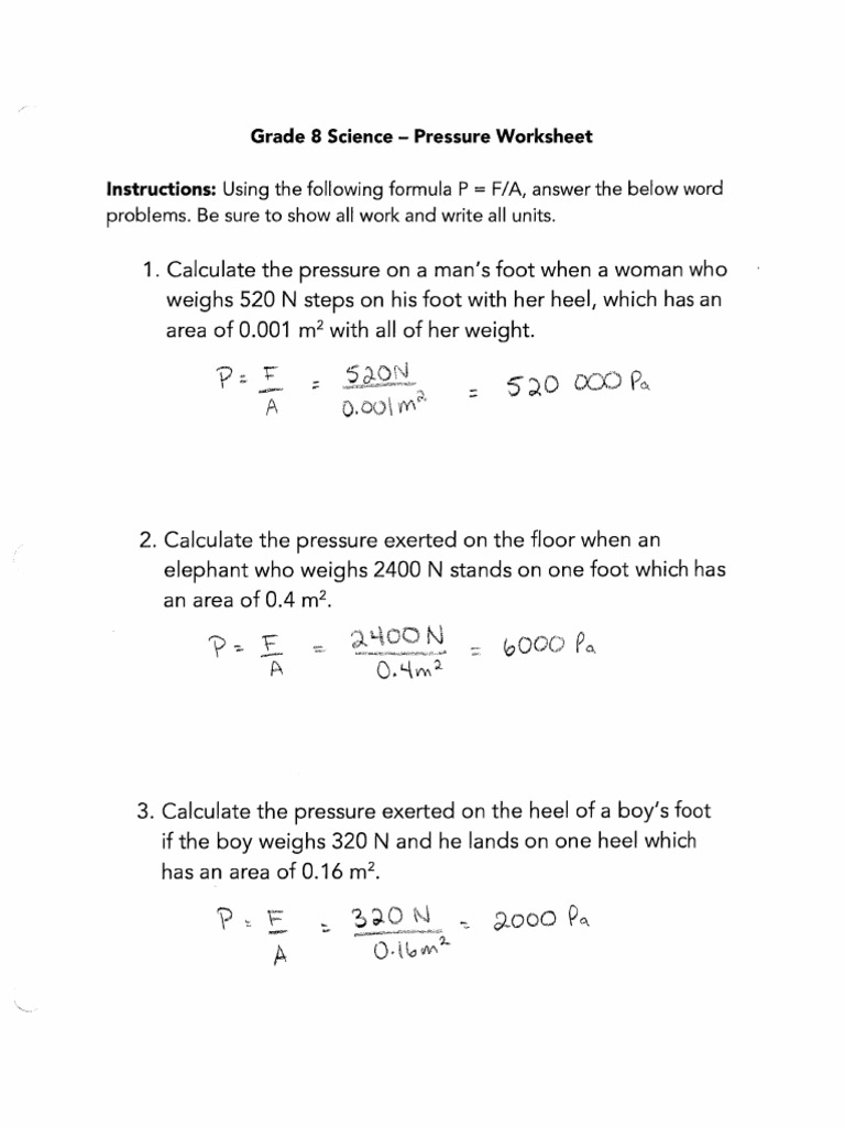 Pressure Worksheet Answer Key | PDF