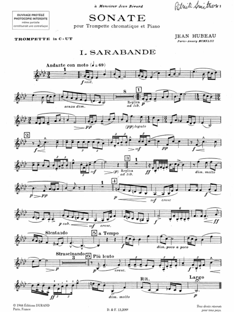 Hubeau - Sonata For Trumpet & Piano (C Trumpet) | PDF
