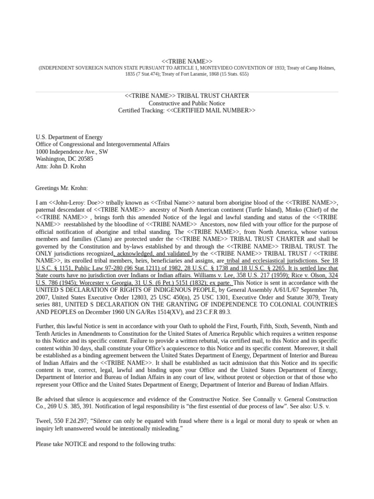 Tribal Charter Template - Heavy Draft | PDF | Tribal Sovereignty In The ...