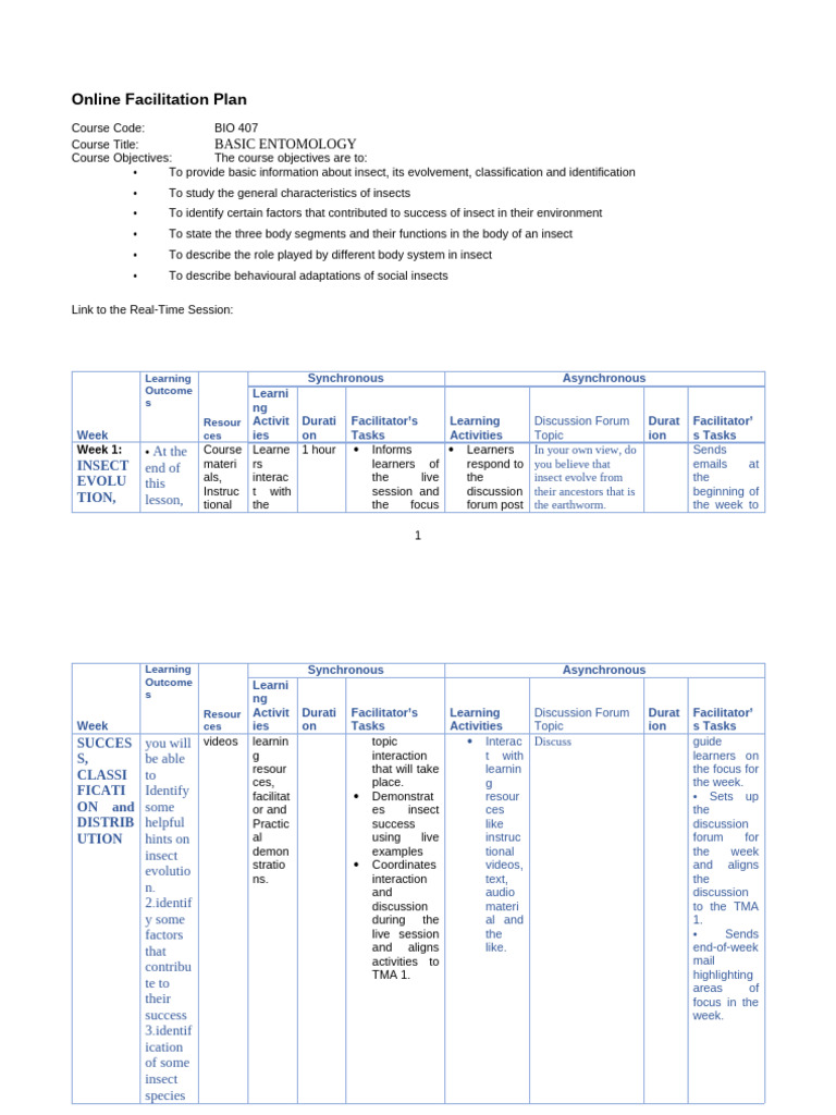 Facilitation Plan Bio 407 by Osegbo A.N | PDF | Learning | Human Communication