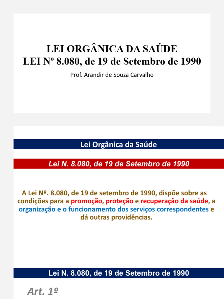 Material de Estudo Da Aula 03 - Lei Nº 8.080, De 19 de Setembro de 1990 (Primeira Parte) | PDF ...