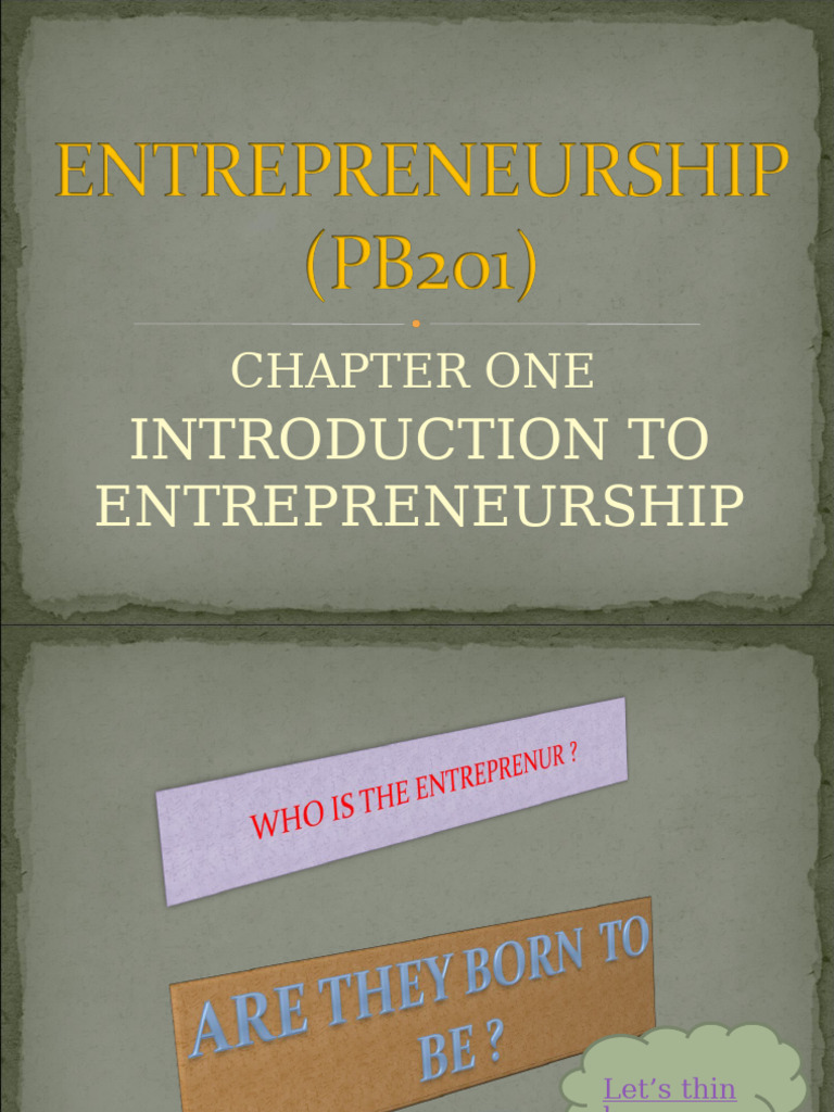 Introduction to Entrepreneurship Concepts | PDF | Entrepreneurship ...
