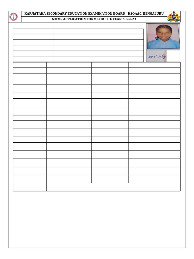 NMMS Application Form 2022-23 Karnataka | PDF