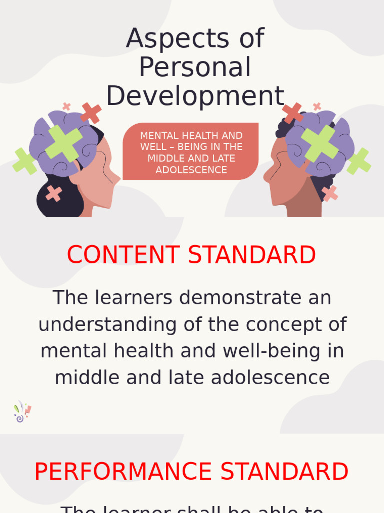 Perdev - Q2 - Lesson1 - Mental Health and Well Being in The Middle and Late Adolescence | PDF ...