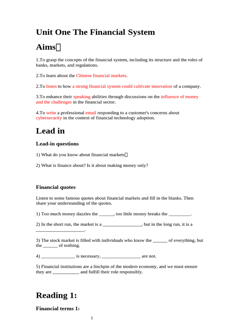 Unit 1 Financial System | PDF | Security | Computer Security