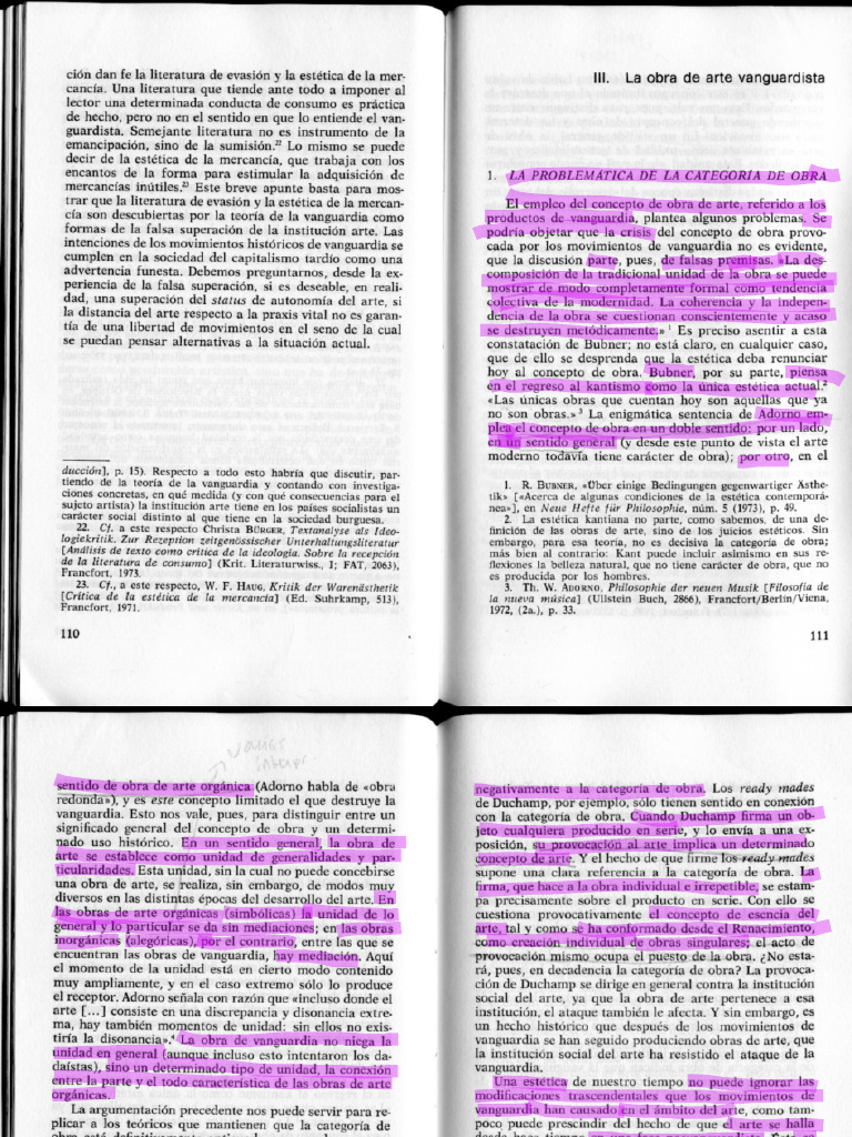 BÃ Rger, P. (1974) La Obra de Arte Vanguardista en TeorÃ A de La Vanguardia-2 | PDF