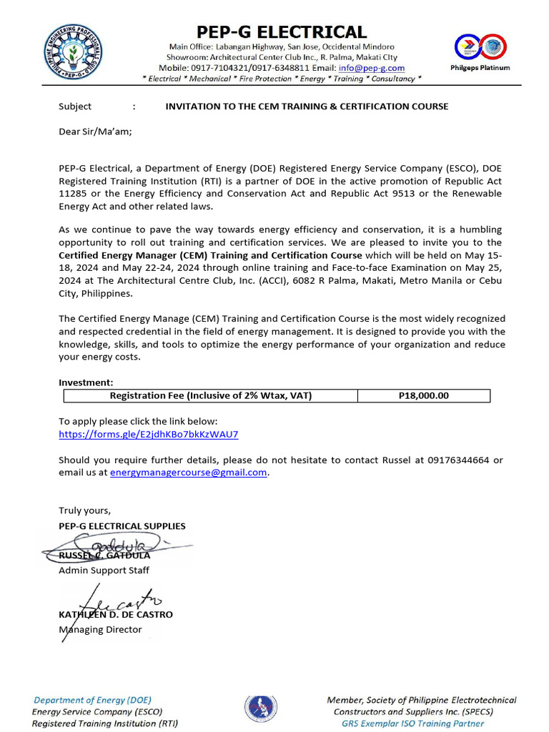 Invitation Letter For CEM Training - May - 1713229421 | PDF