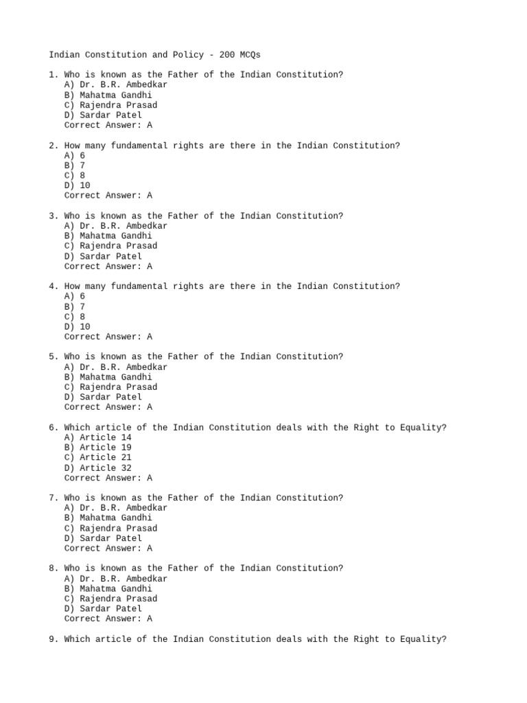 indian_constitution_and_policy_mcqs | PDF | Mahatma Gandhi | Fundamental Rights