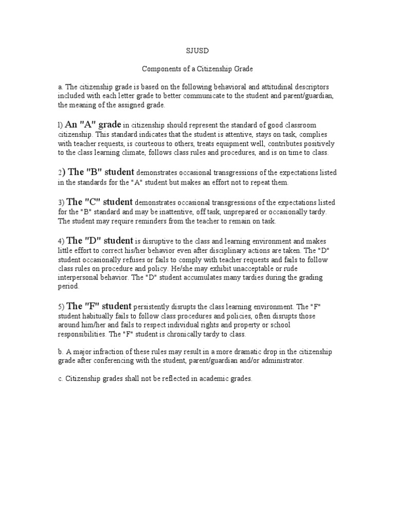 Citizenship Grades | PDF | Teachers | Action (Philosophy)