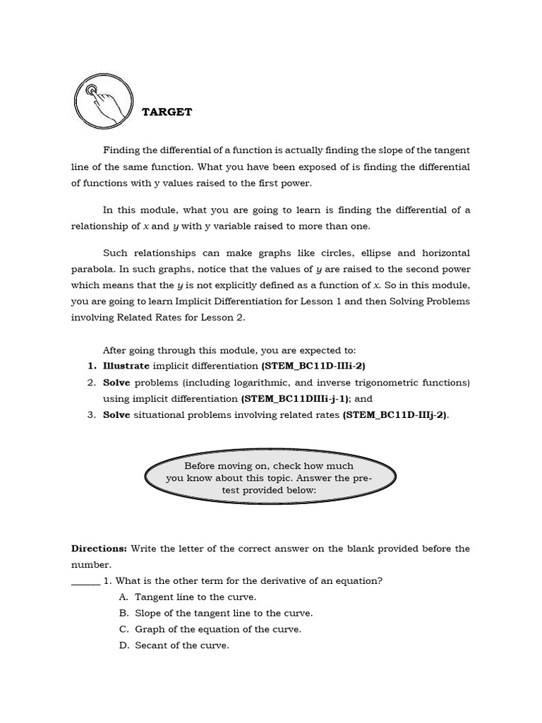 AIR Basic Calculus Q3 W8 - Module 8 | PDF | Tangent | Function ...