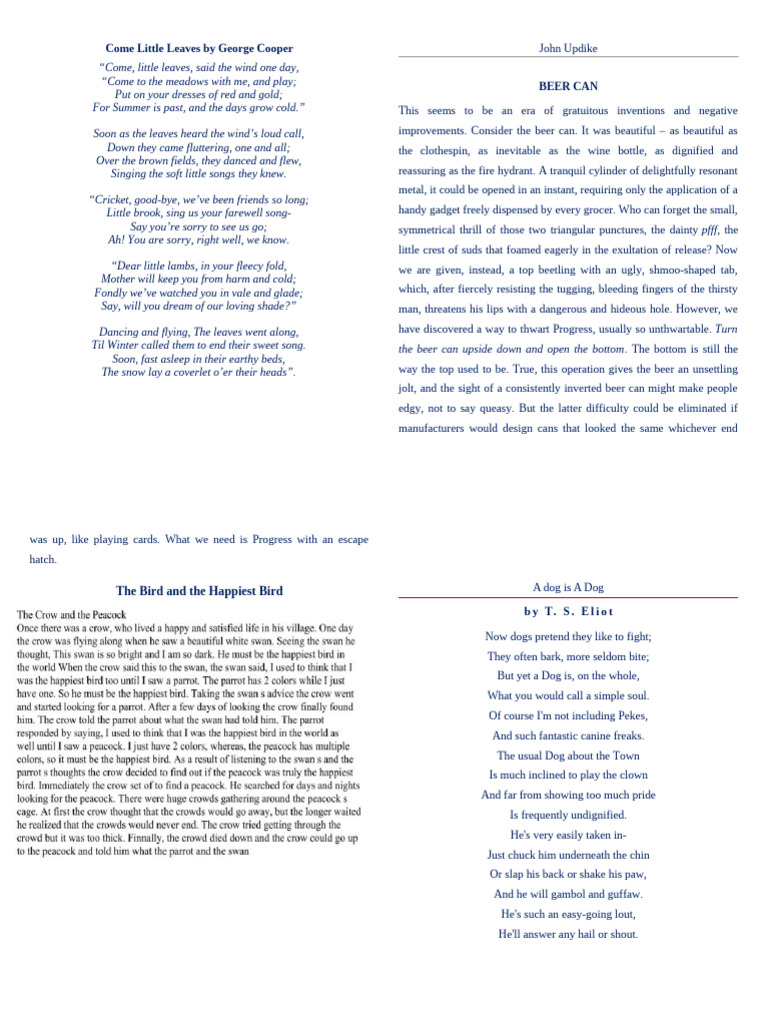 George Cooper's "Come Little Leaves" Poem | PDF | Animals And Humans