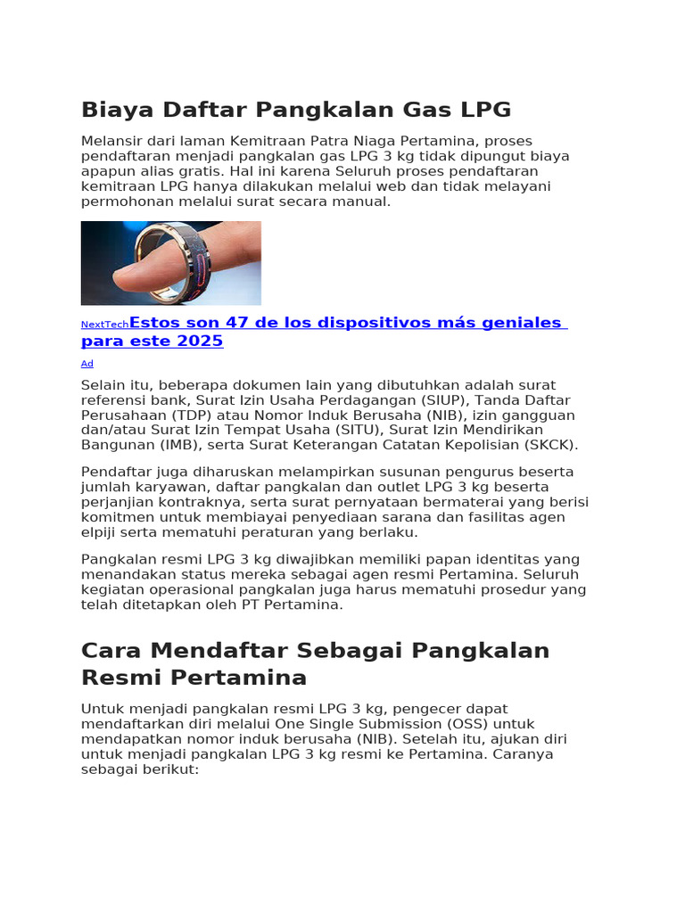 Biaya Daftar Pangkalan Gas LPG | PDF