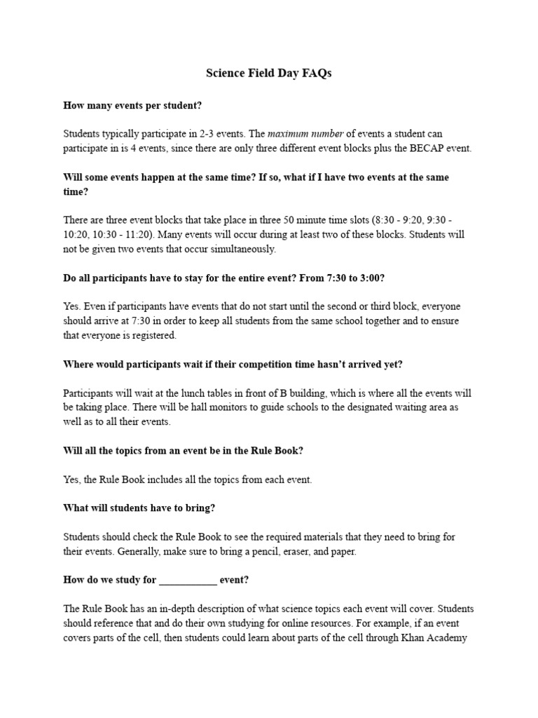 Science Field Day FAQs | PDF