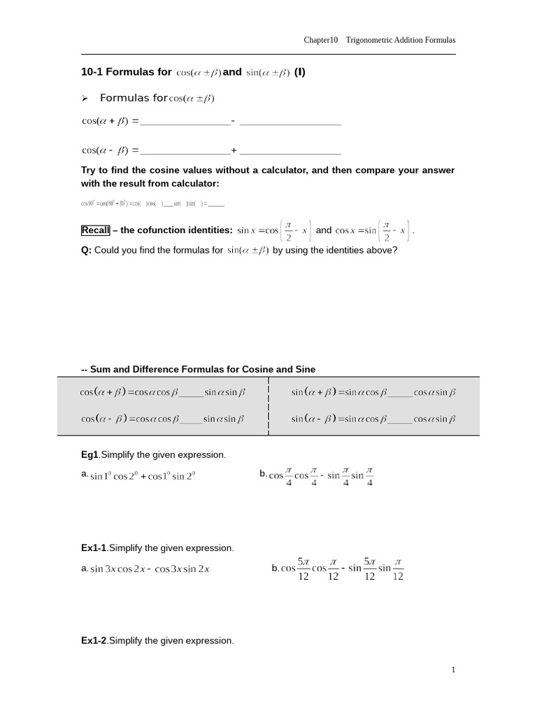 10-1 | PDF | Trigonometric Functions | Complex Analysis