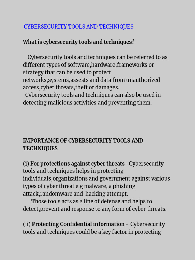 Cybersecurity Tools and Techniques Overview | PDF | Security | Computer ...