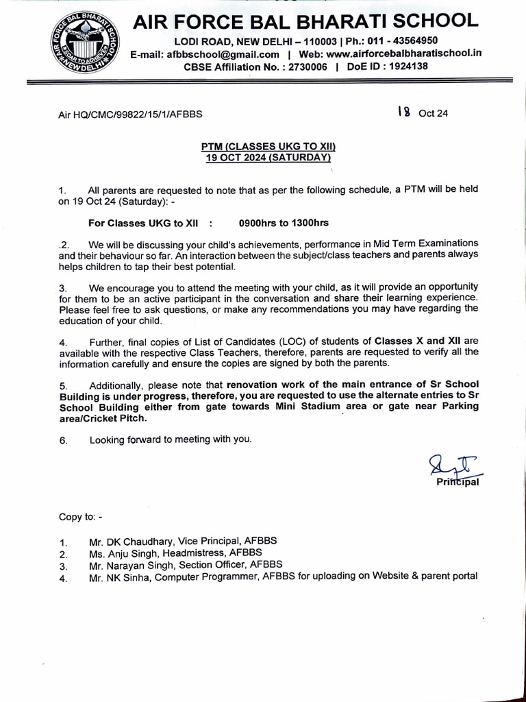 PTM Parents Circular | PDF