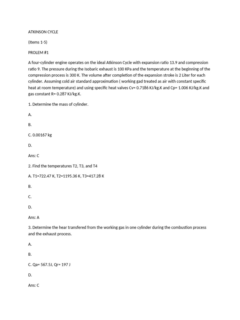 Atkinson Cycle Engine Analysis and Efficiency | PDF