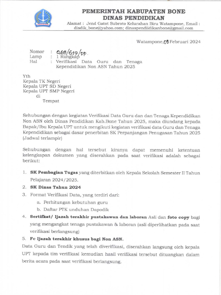 Surat Verifikasi Data Non Asn Tahun2025 | PDF