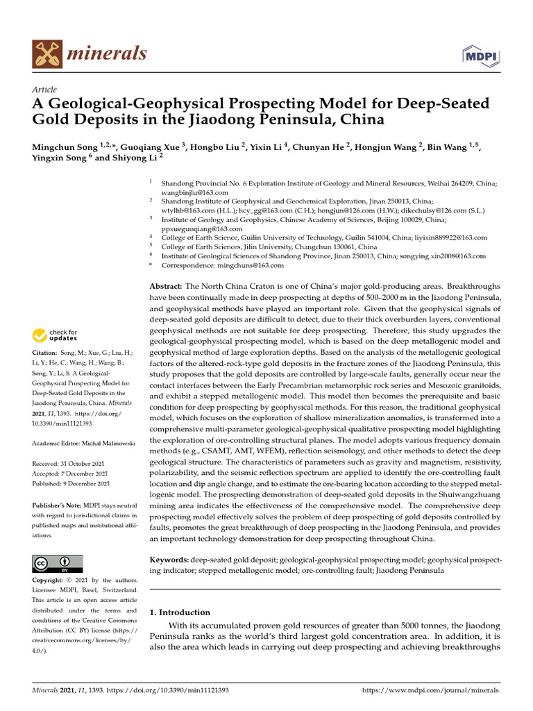 A Geological-Geophysical Prospecting Model for Deep-Seated Gold ...