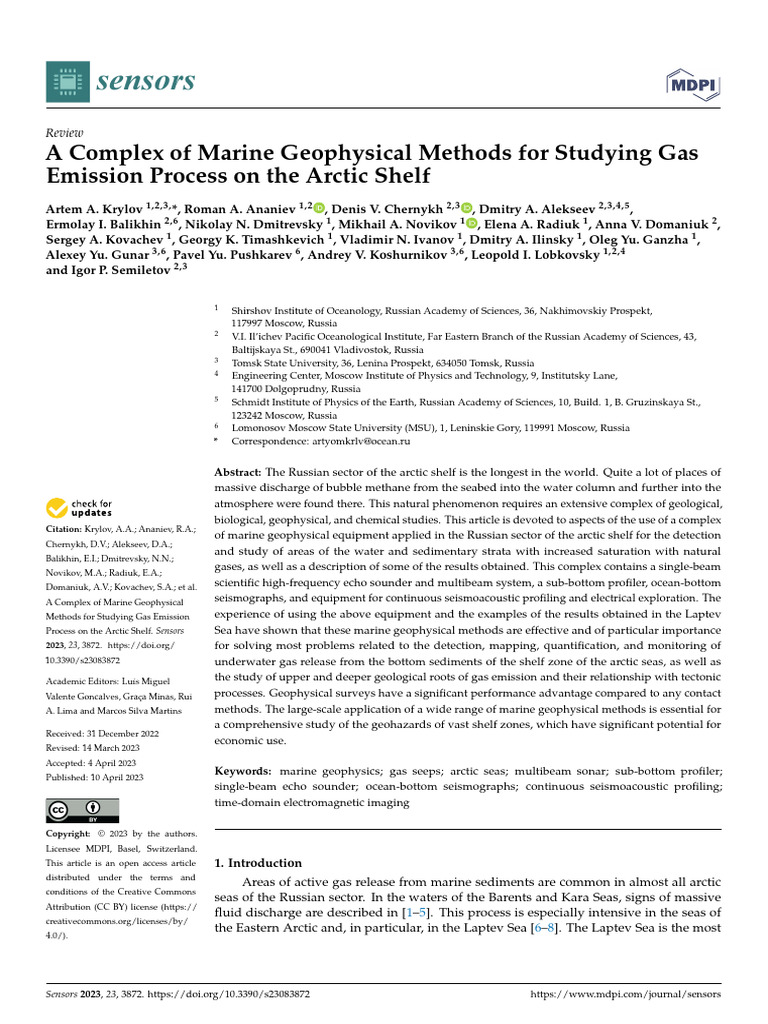 A Complex of Marine Geophysical Methods For Studying Gas Emission ...