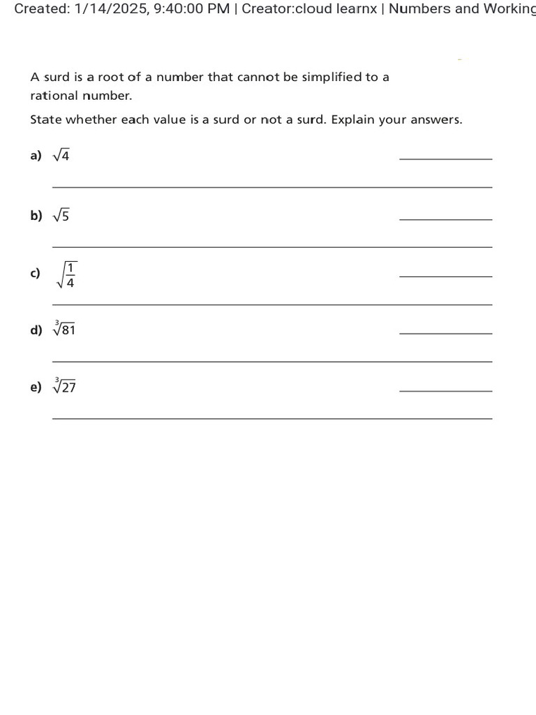 Numbers and Surds_worksheet | PDF
