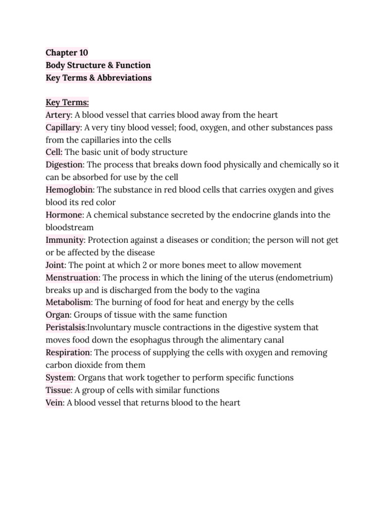 N.A: Chapter 10 (Body Structure & Function) | PDF