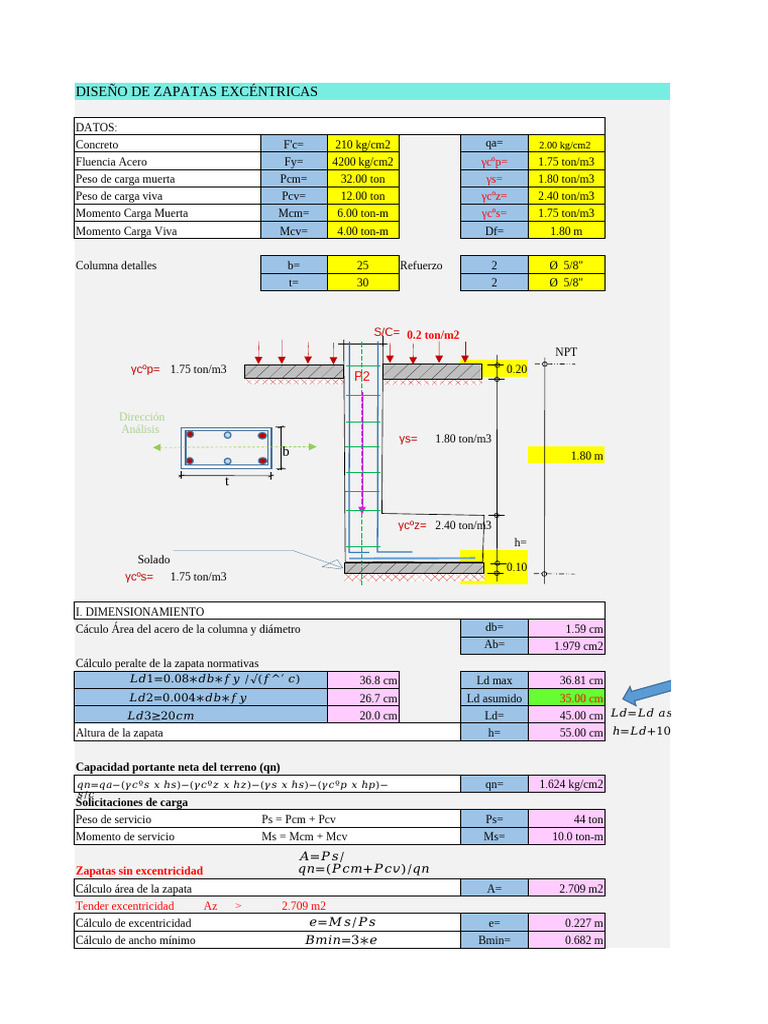 Diseño de Zapatas Excéntricas en Concreto | PDF