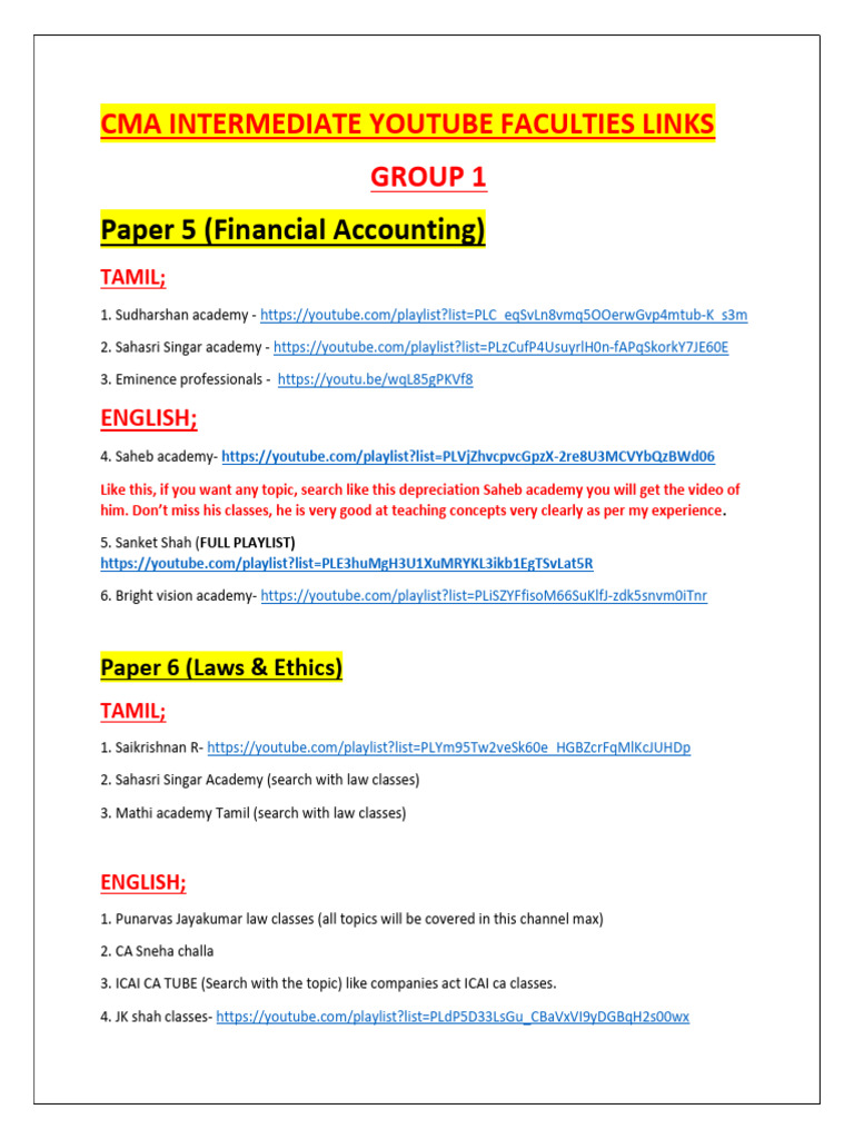 Sahasri Singar Academy YouTube Links | PDF | Accounting