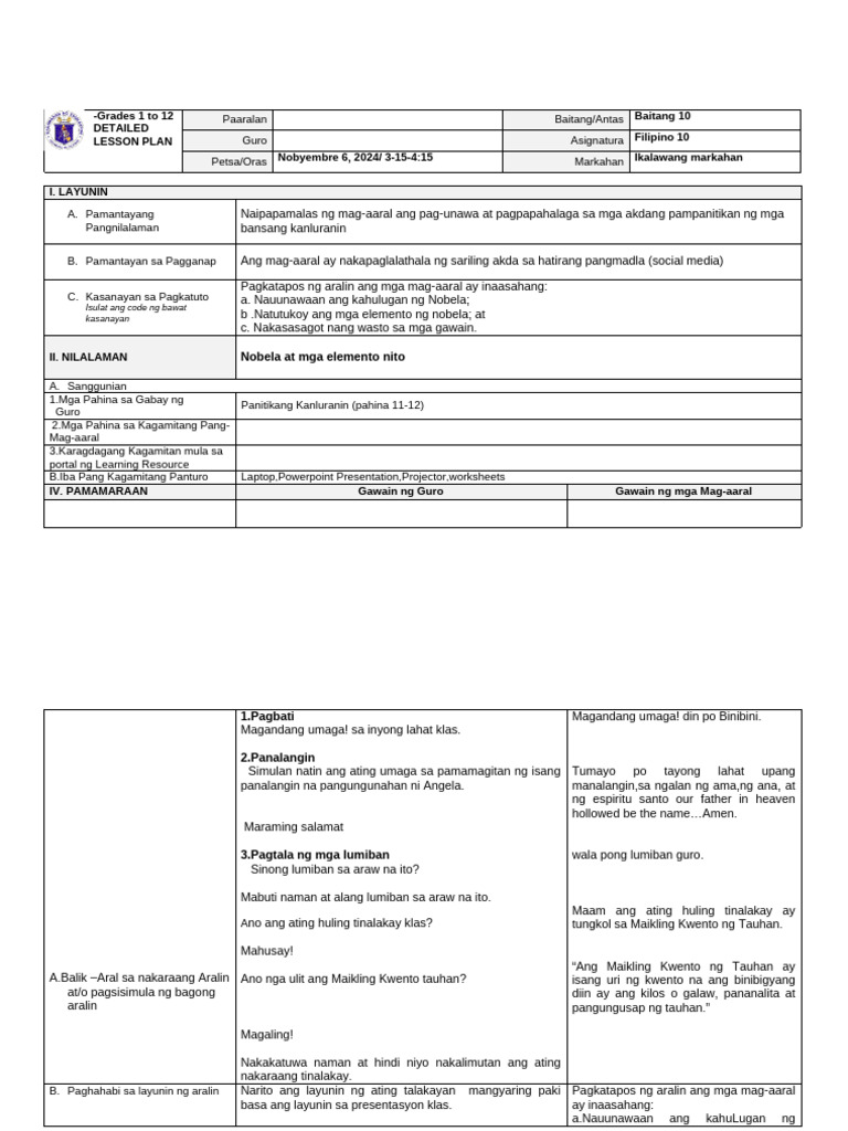 Nobela at Mga Elemento Nito | PDF