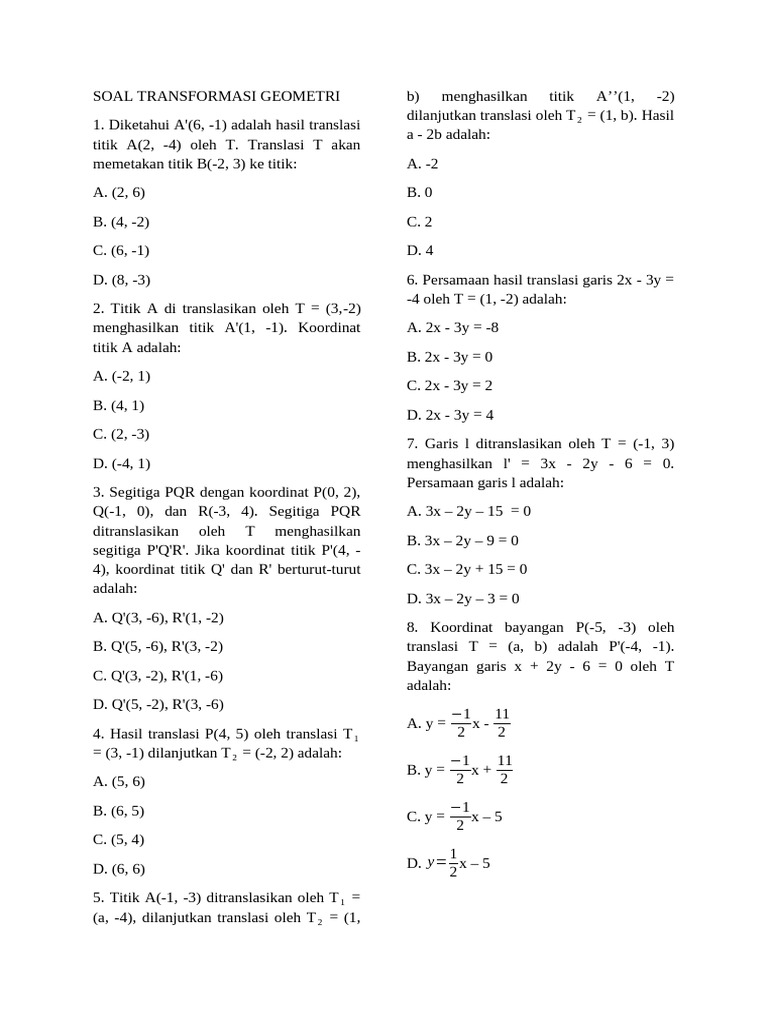 SOAL TRANSFORMASI GEOMETRI | PDF