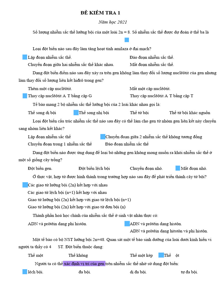 ĐỀ KIỂM TRA SINH 12A2-mới | PDF