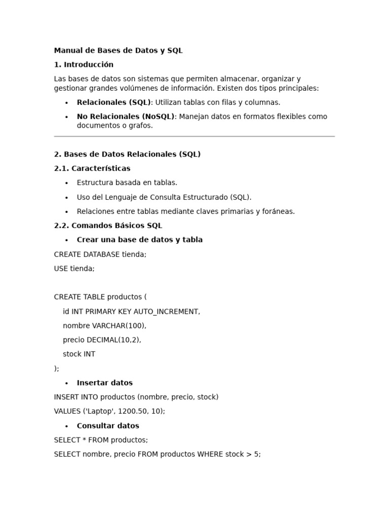 Manual de Bases de Datos y SQL | PDF | SQL | Bases de datos