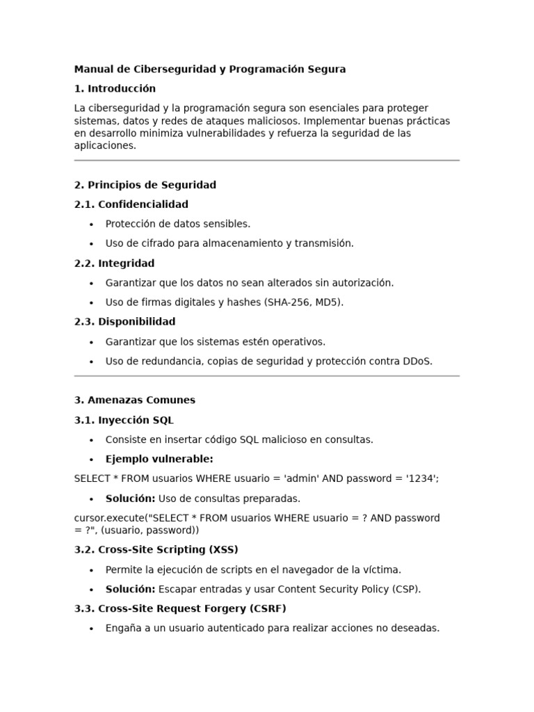 Manual de Ciberseguridad y Programación Segura | PDF