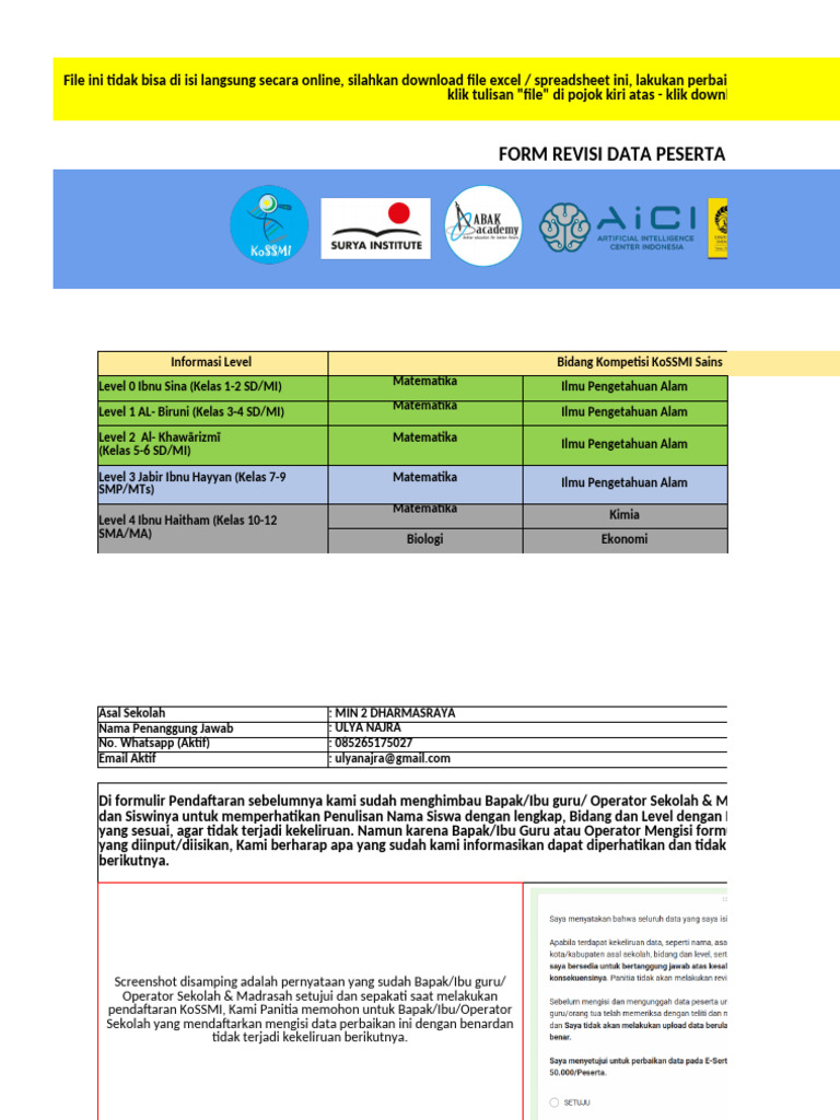 Form Revisi Data Peserta Kossmi 2025 | PDF