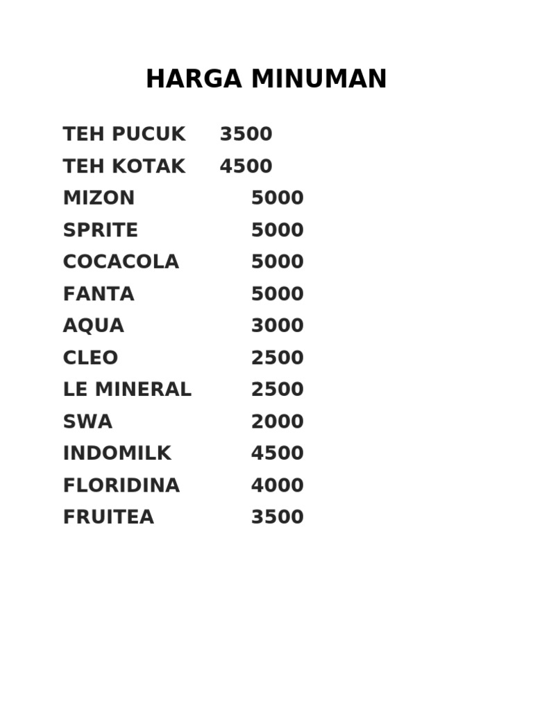 Daftar Harga Minuman Ibu | PDF