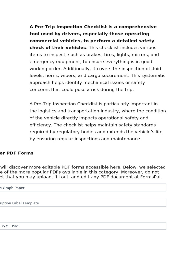 A Pre-Trip Inspection Checklist | PDF | Truck | Vehicles