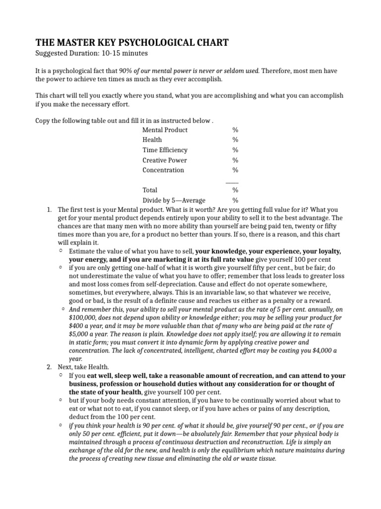 The Master Key Psychological Chart | PDF | Thought | Mind