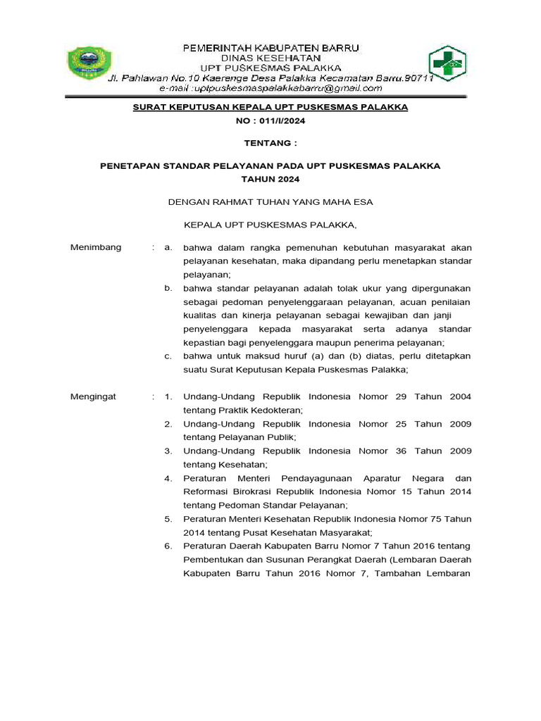 011 SK Penetapan Standar Pelayanan 2024-1-20240826130328 | PDF