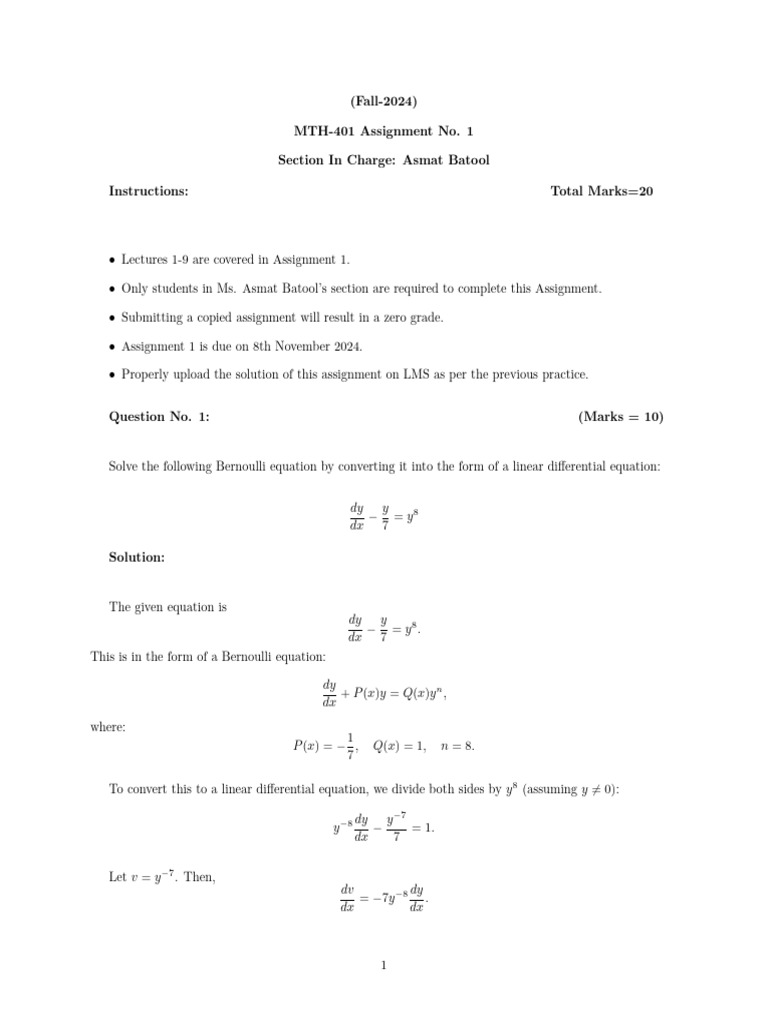 Solution - Assignment - 401 Fall 2024 (Asmat Batool) | PDF | Mathematical Concepts ...
