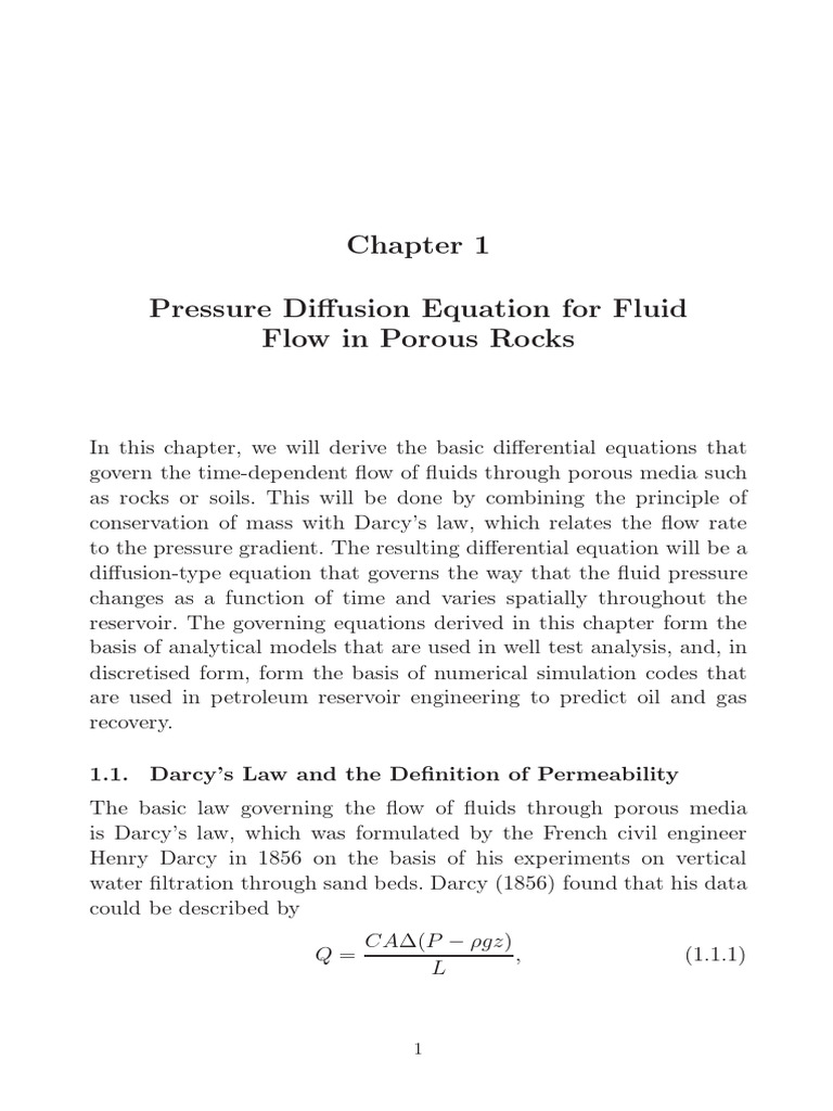 2018 Pressure Diffusion Equation For Fluid Flow in Porous Rocks | PDF | Pressure | Porosity
