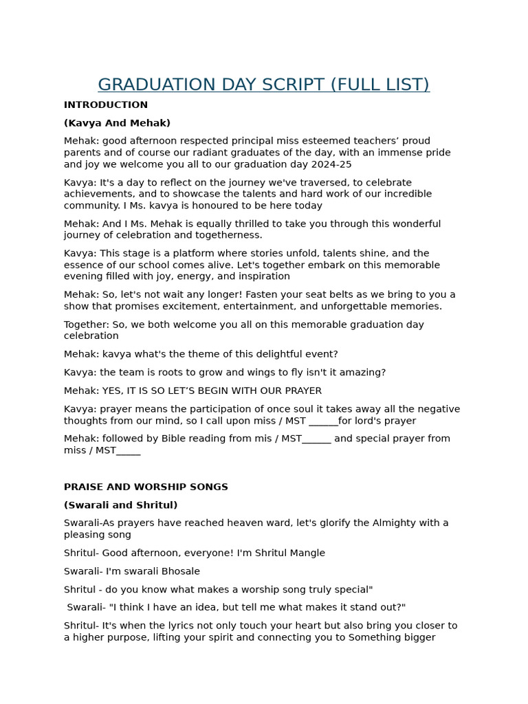 Graduation Day 2024-25 Script | PDF
