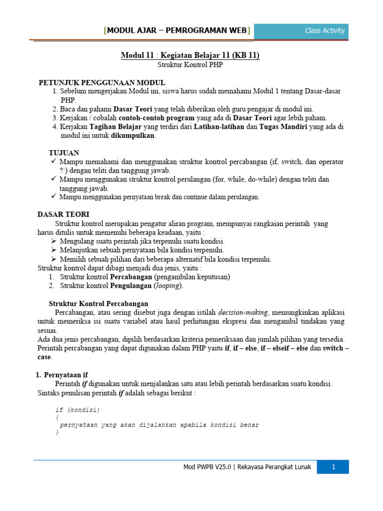 MODUL 11 - Struktur Kontrol PHP | PDF