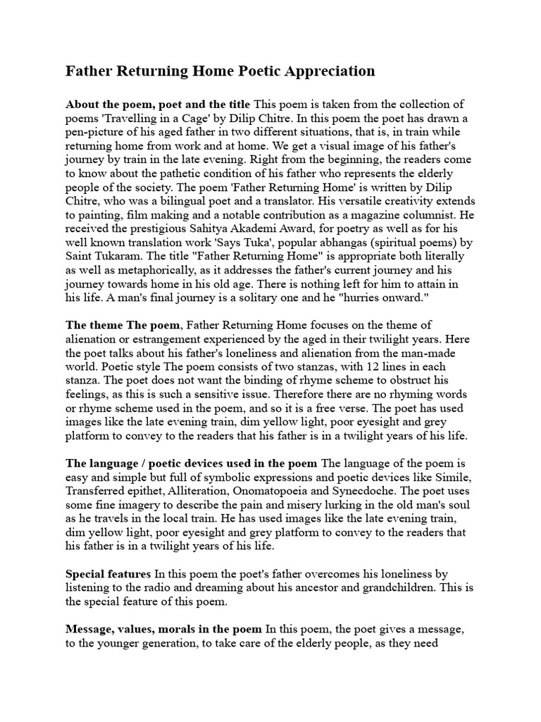 Father Returning Home Poetic Appreciation | PDF | Poetry | Poetics