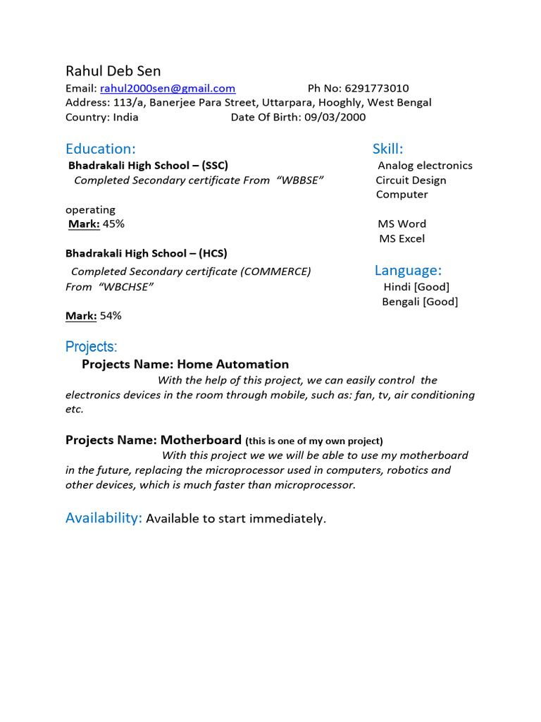 Rahul Deb Sen Resume 1 | PDF